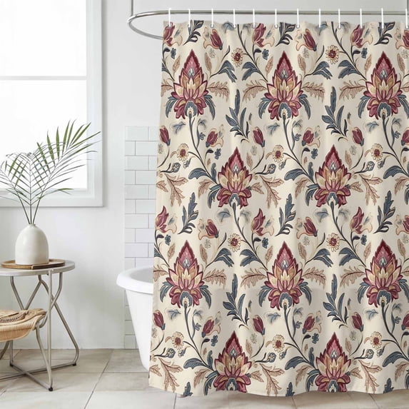 Boho Red Floral Waterproof Fabric Shower Curtain,Farmhouse Rustic ...