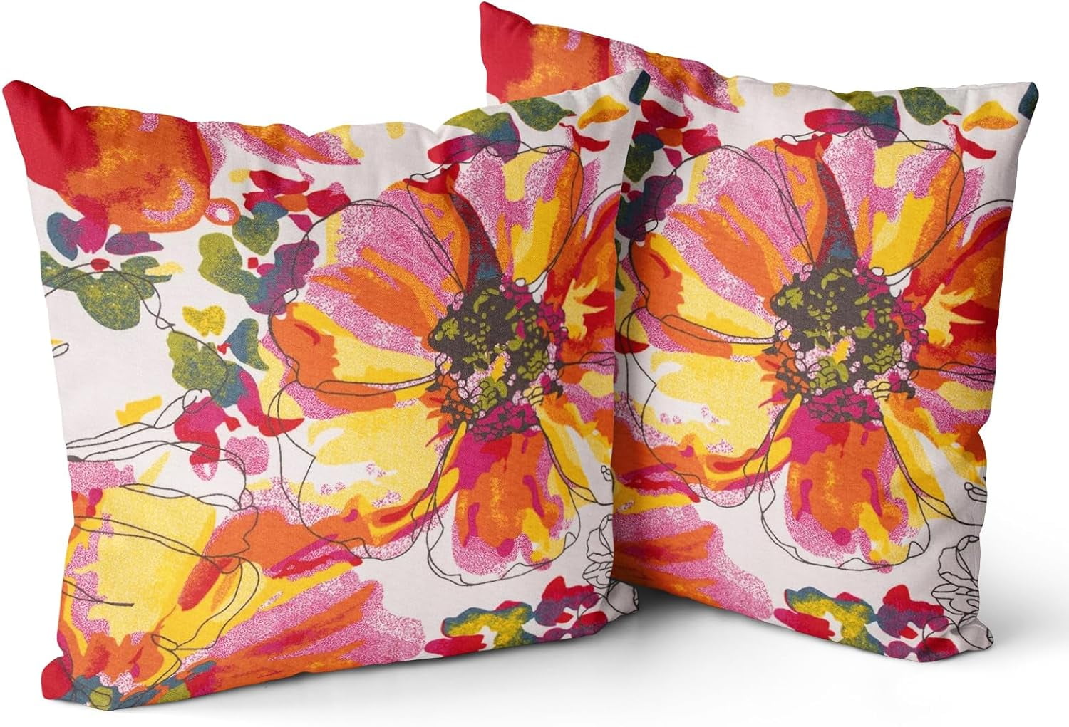 Boho Red Flowers Throw Pillow Covers 20x20 inch Set of 2 Rug Persian ...