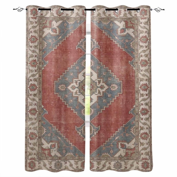 Boho Red Grey Beige Blackout Curtains for Bedroom Living Room Darkening ...