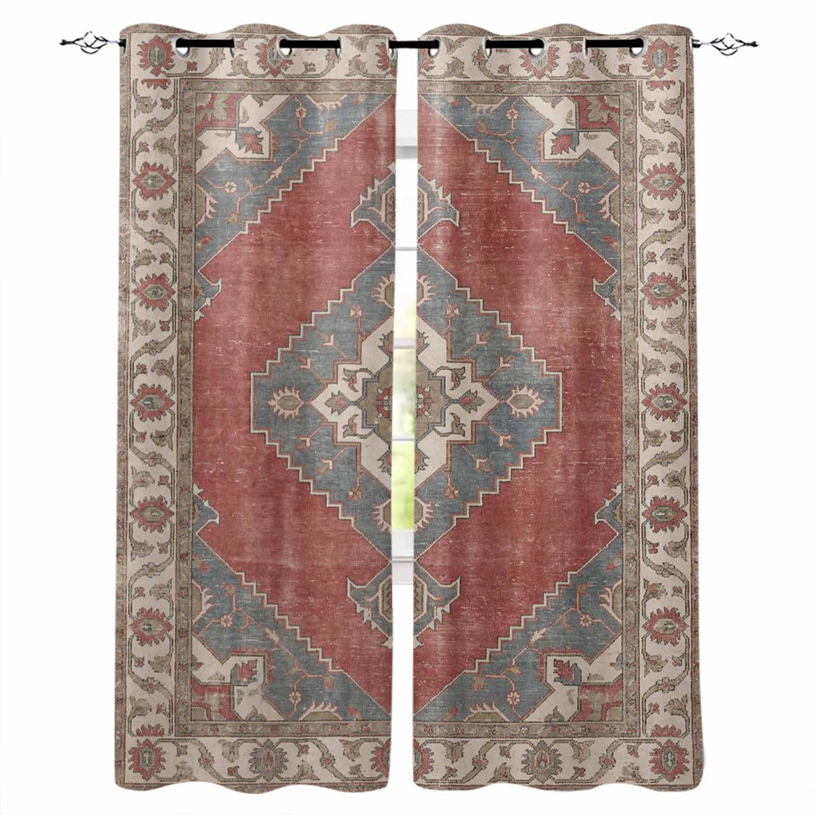 Boho Red Grey Beige Blackout Curtains for Bedroom/Living Room, Thermal ...