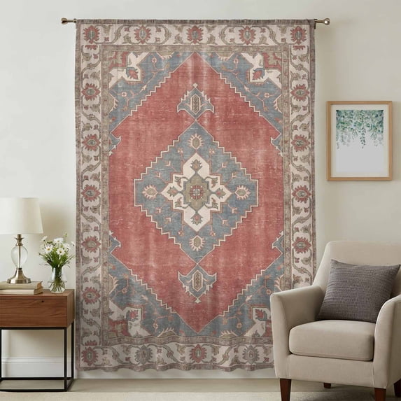 Boho Red Grey Beige Sheer Curtains 63 Inches Long, Southwestern Ethnic ...