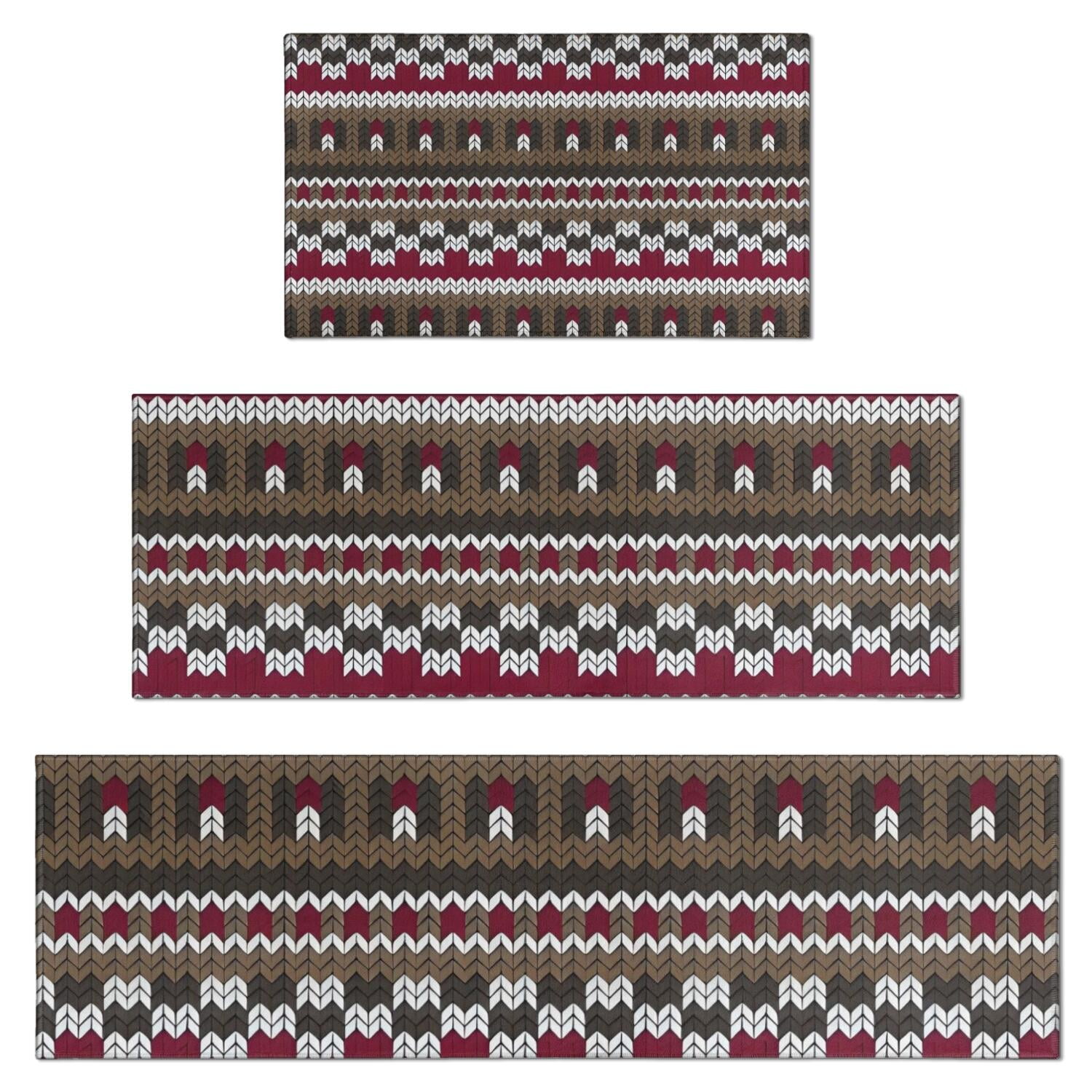 Boho Red Knitted Ethnic Pattern Kitchen Rugs Sets Of 3,Kitchen Runner ...