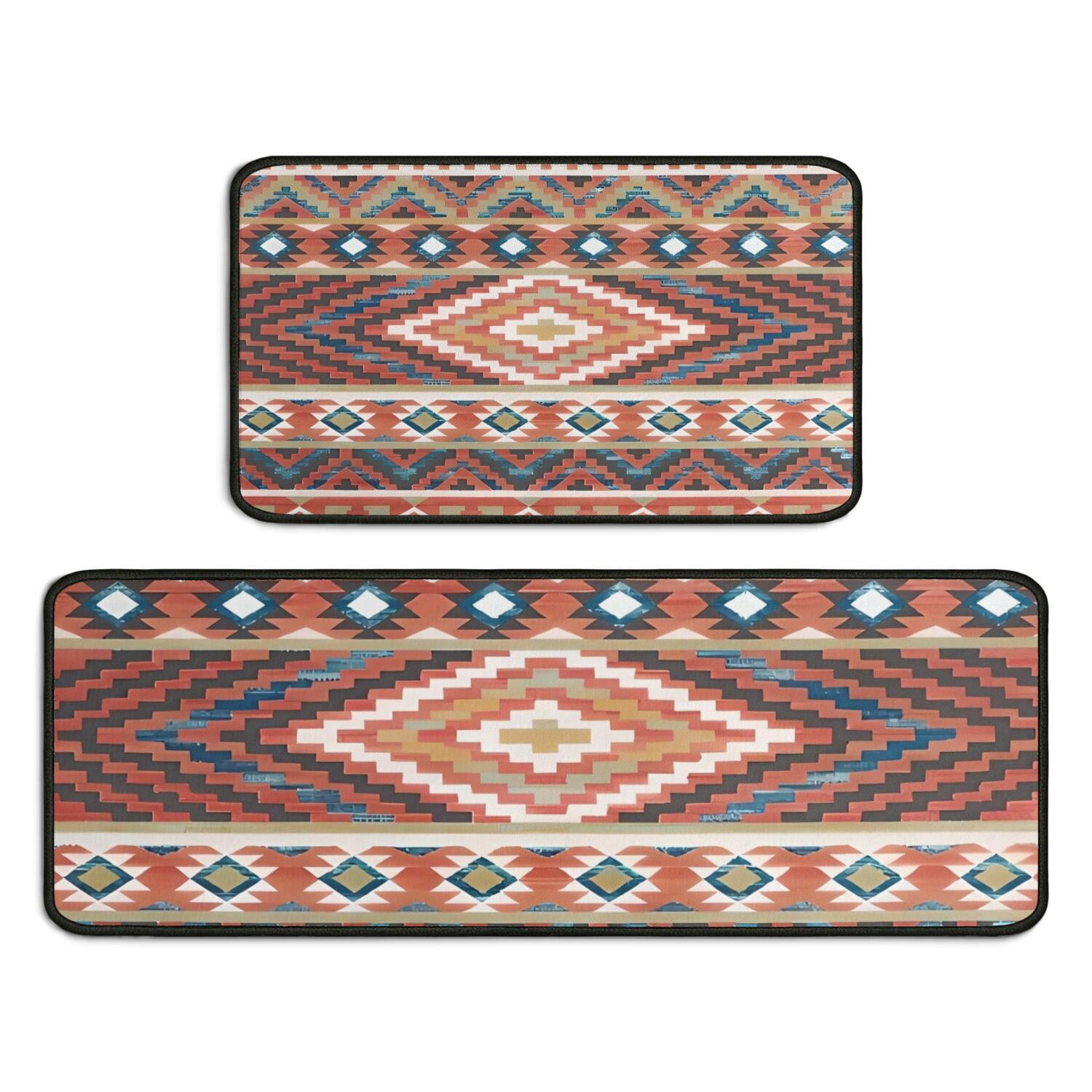 Boho Red Southwestern Ethnic Pattern Kitchen Rugs Sets Of 2,Anti ...