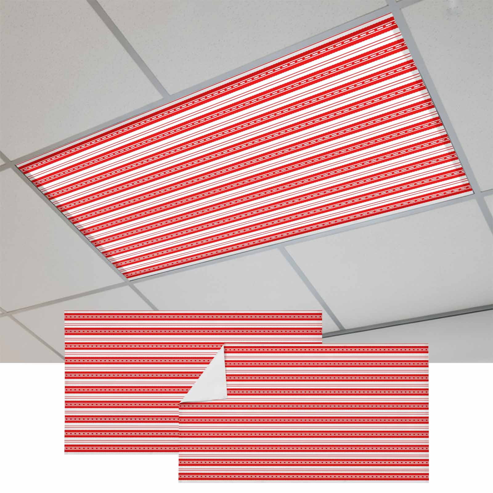 Boho Red Stripe Magnetic Fluorescent Light Covers for Ceiling Lights ...