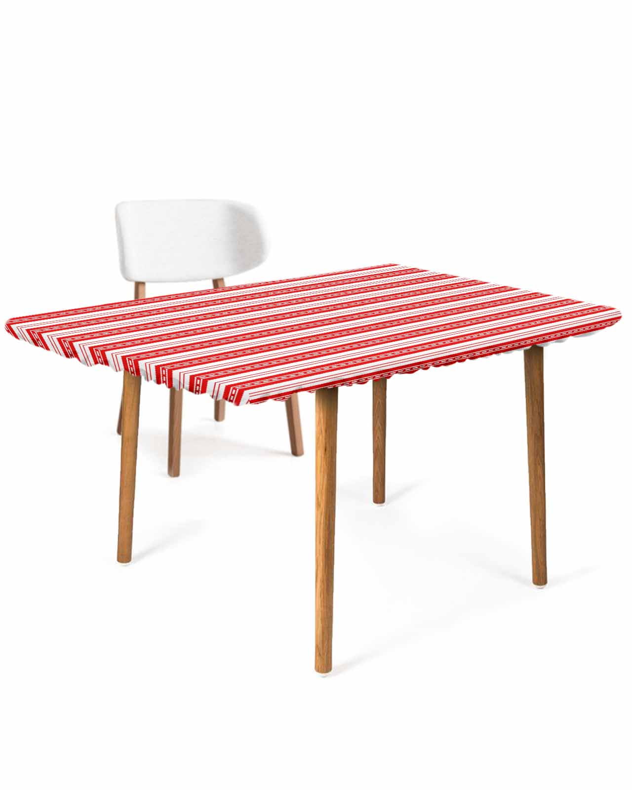 Boho Red Stripe Rectangle Tablecloth, Waterproof Elastic Fitted Table ...