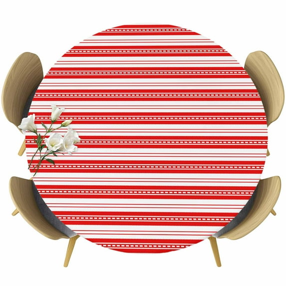 Boho Red Stripe Table Cloth, Round Fitted Tablecloths with Elastic Edge ...
