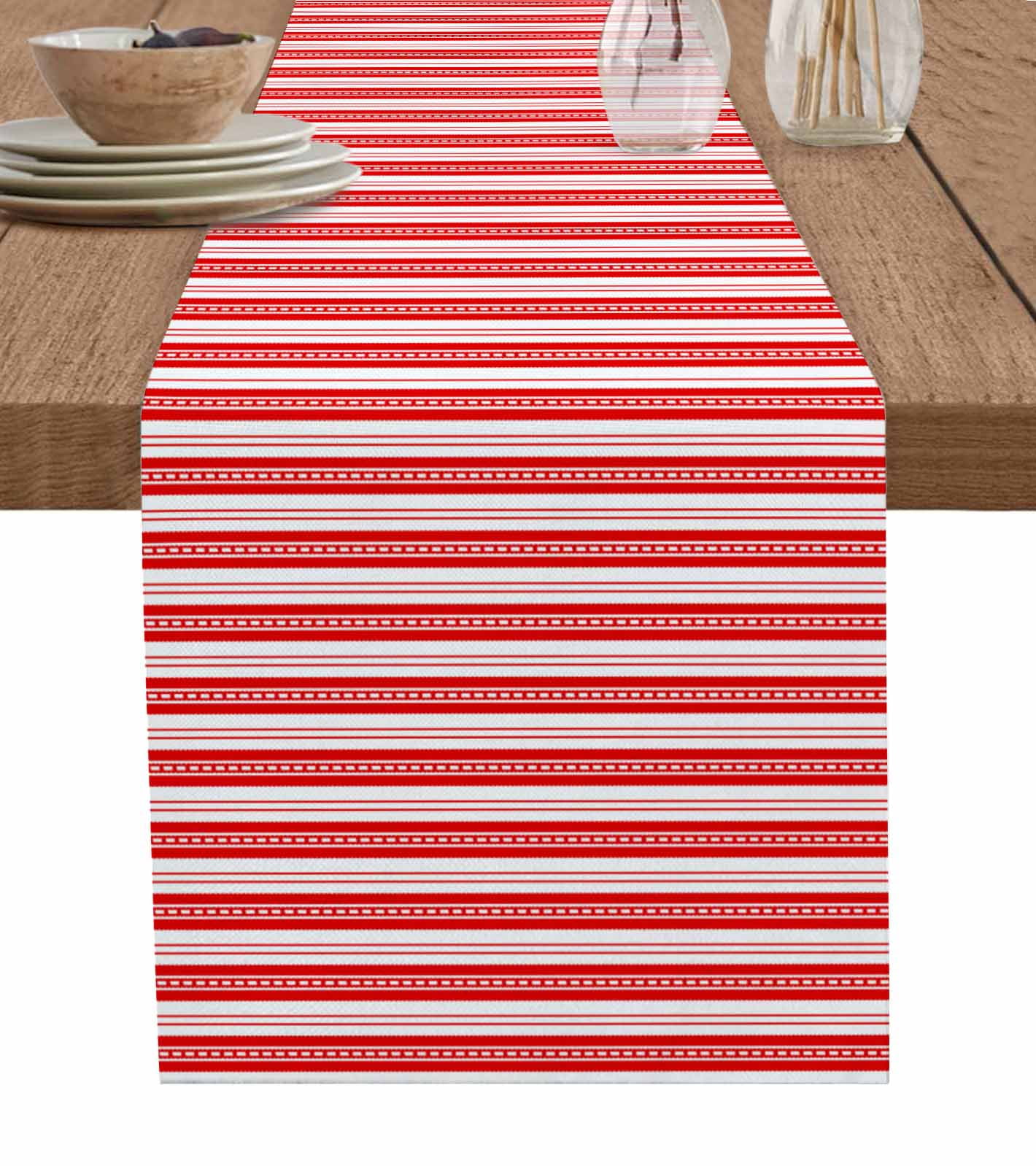 Boho Red Stripe Table Runner Cotton Linen 108 Inch Holiday Dresser ...