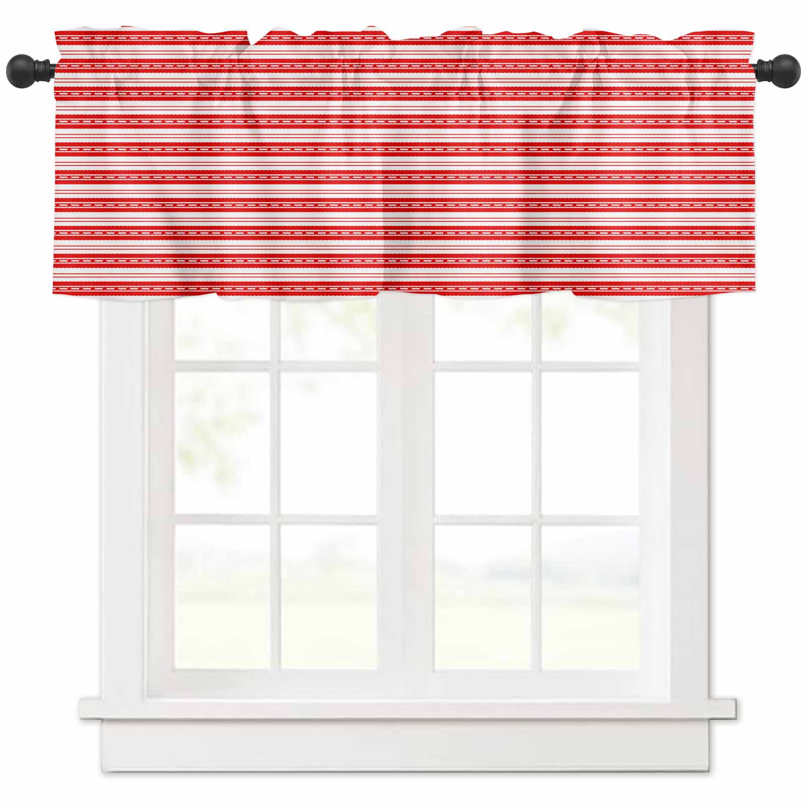Boho Red Stripe Valances for Windows Farmhouse Kitchen Curtains ...