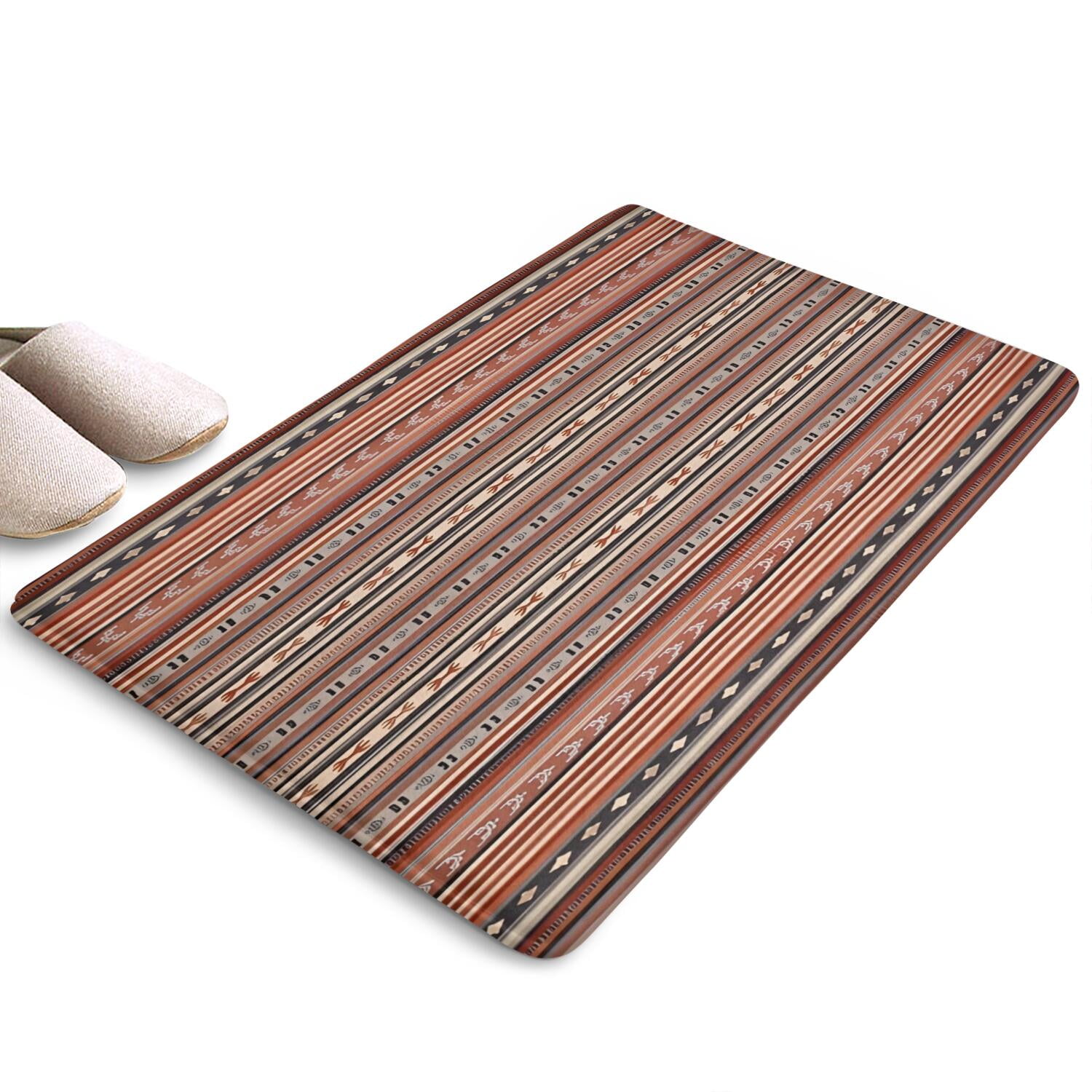 Boho Red Striped Ethnic Pattern Flannel Non Slip Door Rugs,Washable ...
