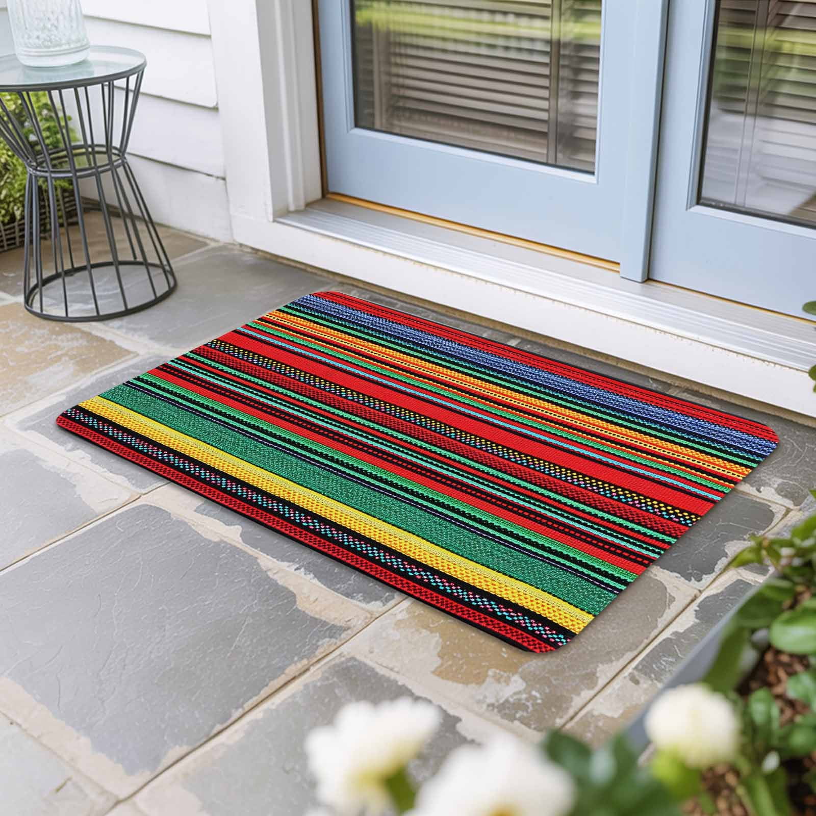 Boho Red Stripes Door Mat Indoor Outdoor, Colorful Mexico Blue Green ...