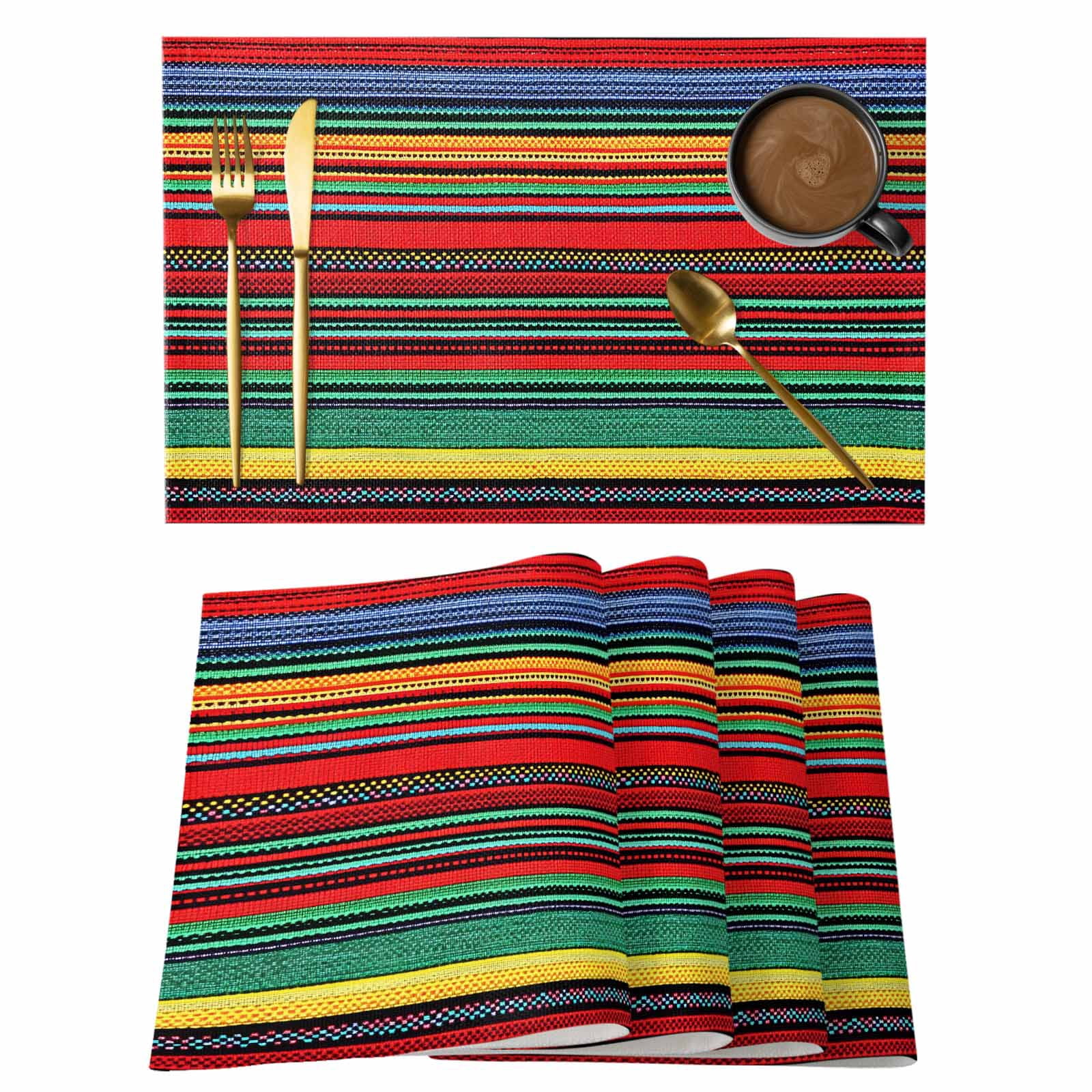 Boho Red Stripes Placemats Set of 8, Cotton Linen Fabric Place Mats ...