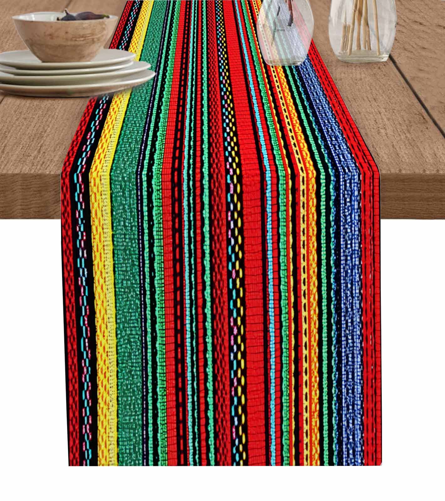 Boho Red Stripes Table Runner 72 Inches, Colorful Mexico Blue Green ...