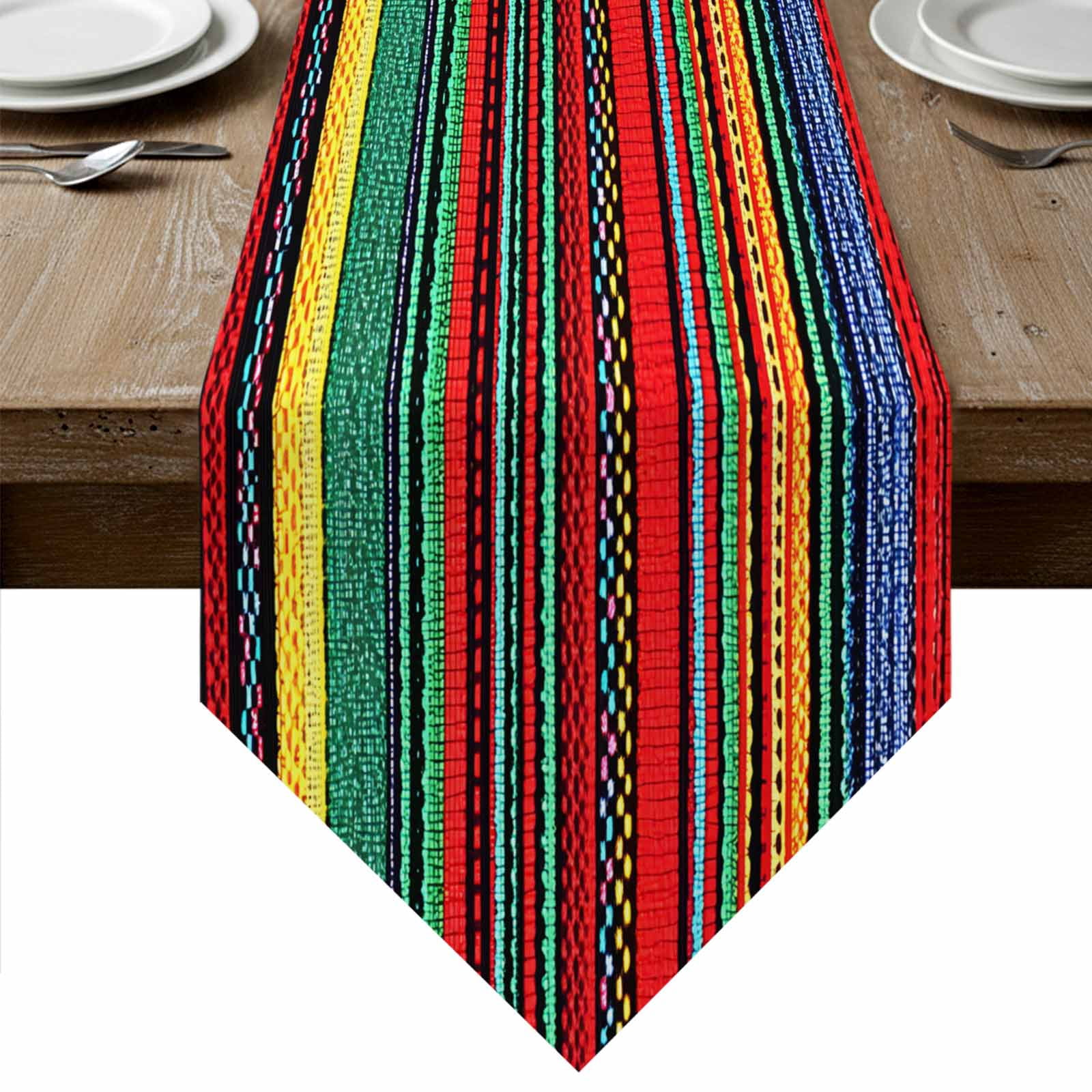 Boho Red Stripes Table Runner Linen Burlap Table Runner 90 Inches Long ...