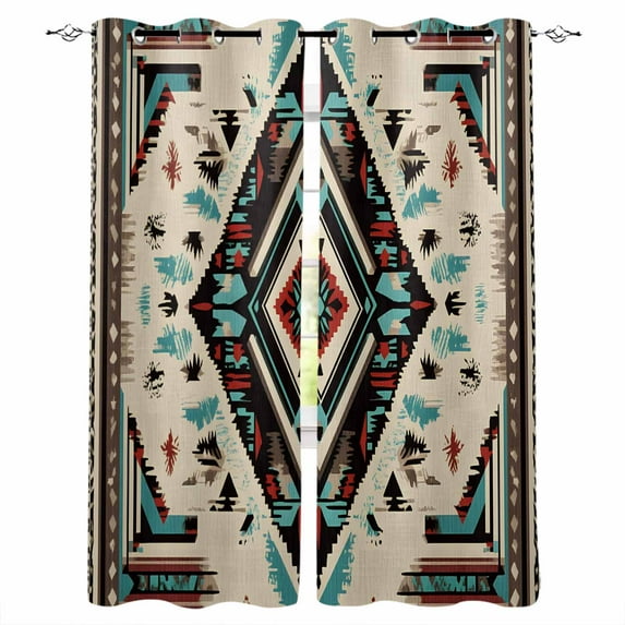 Boho Red Teal Brown Blackout Curtains 96 Inches Long, Southwestern ...