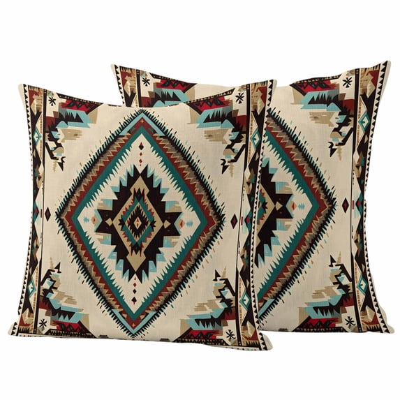 Boho Red Teal Brown Outdoor Pillow Covers 18"x18" Set of 2,Waterproof ...