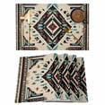 Boho Red Teal Brown Placemats Set of 2, Cotton Linen Fabric Place Mats ...