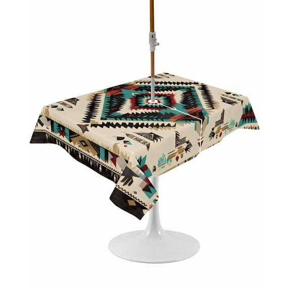 Boho Red Teal Brown Rectangle Outdoor Tablecloth, Waterproof Table ...