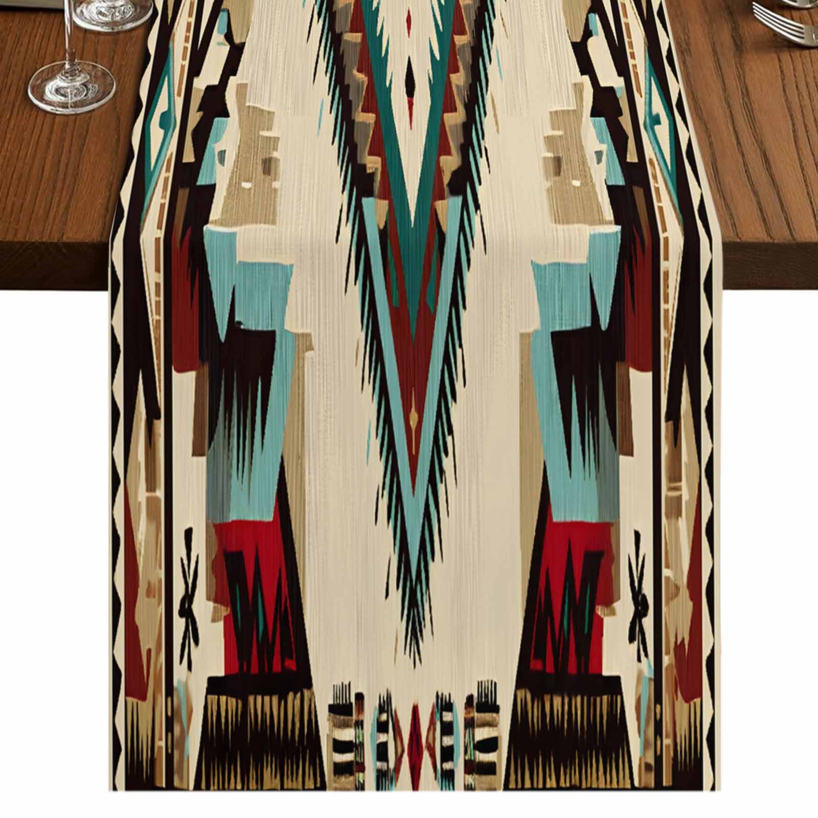 Boho Red Teal Brown Short Table Runner 60 Inches Long,Southwestern ...
