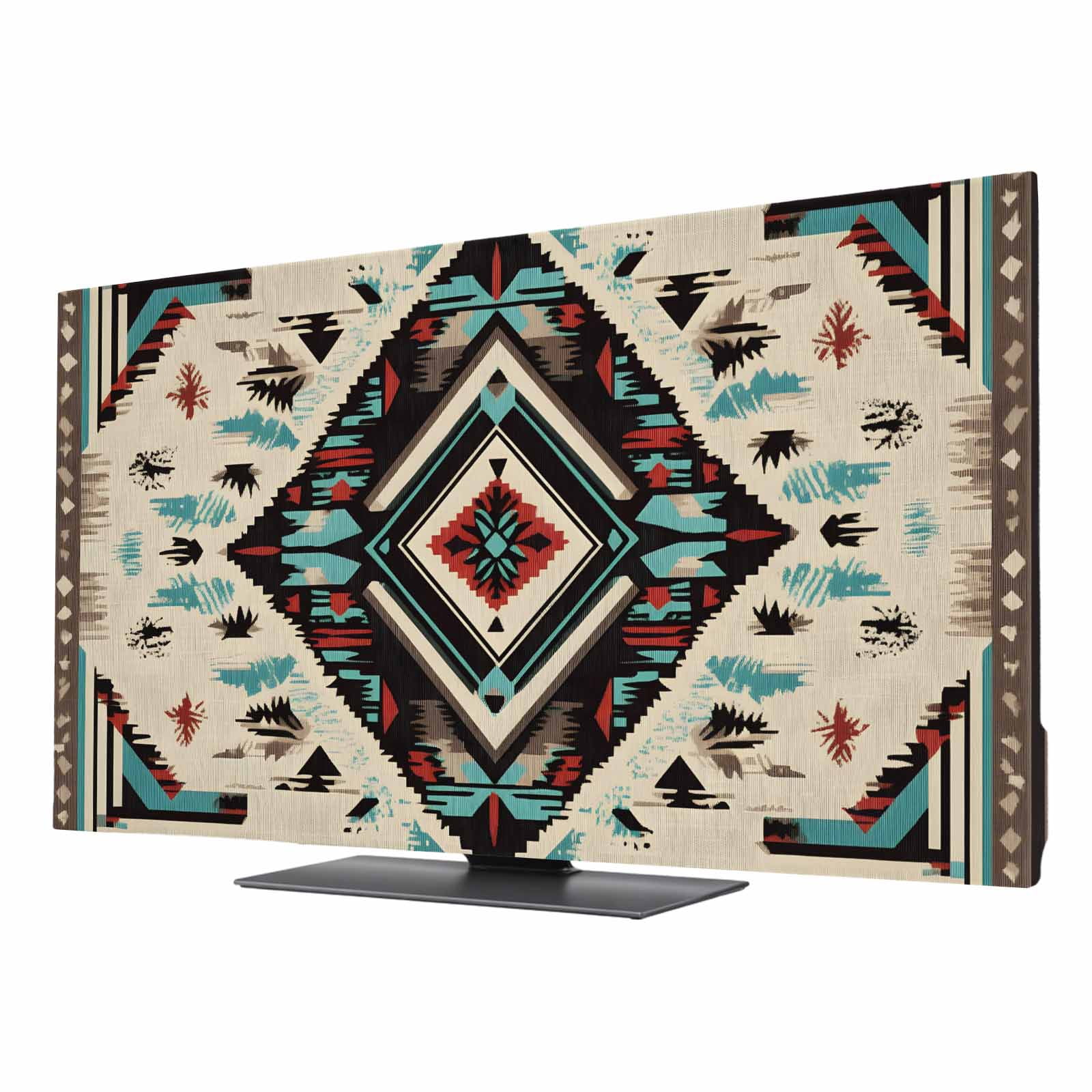 Boho Red Teal Brown TV Cover for 32 Inch Screen, Stretch Fabric ...