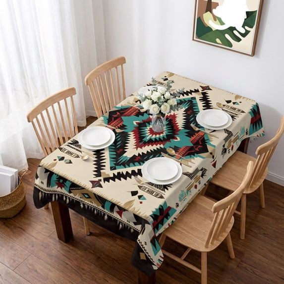 Boho Red Teal Brown Table Cloth Waterproof Tablecloths, Southwestern ...