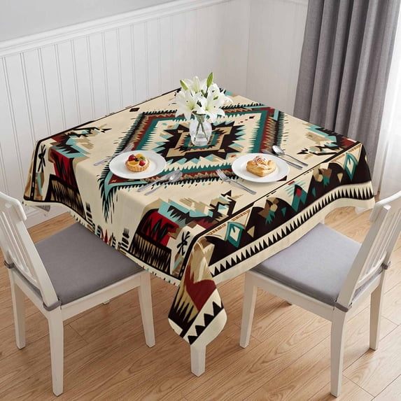 Boho Red Teal Brown Table Cloth Waterproof Tablecloths, Southwestern ...