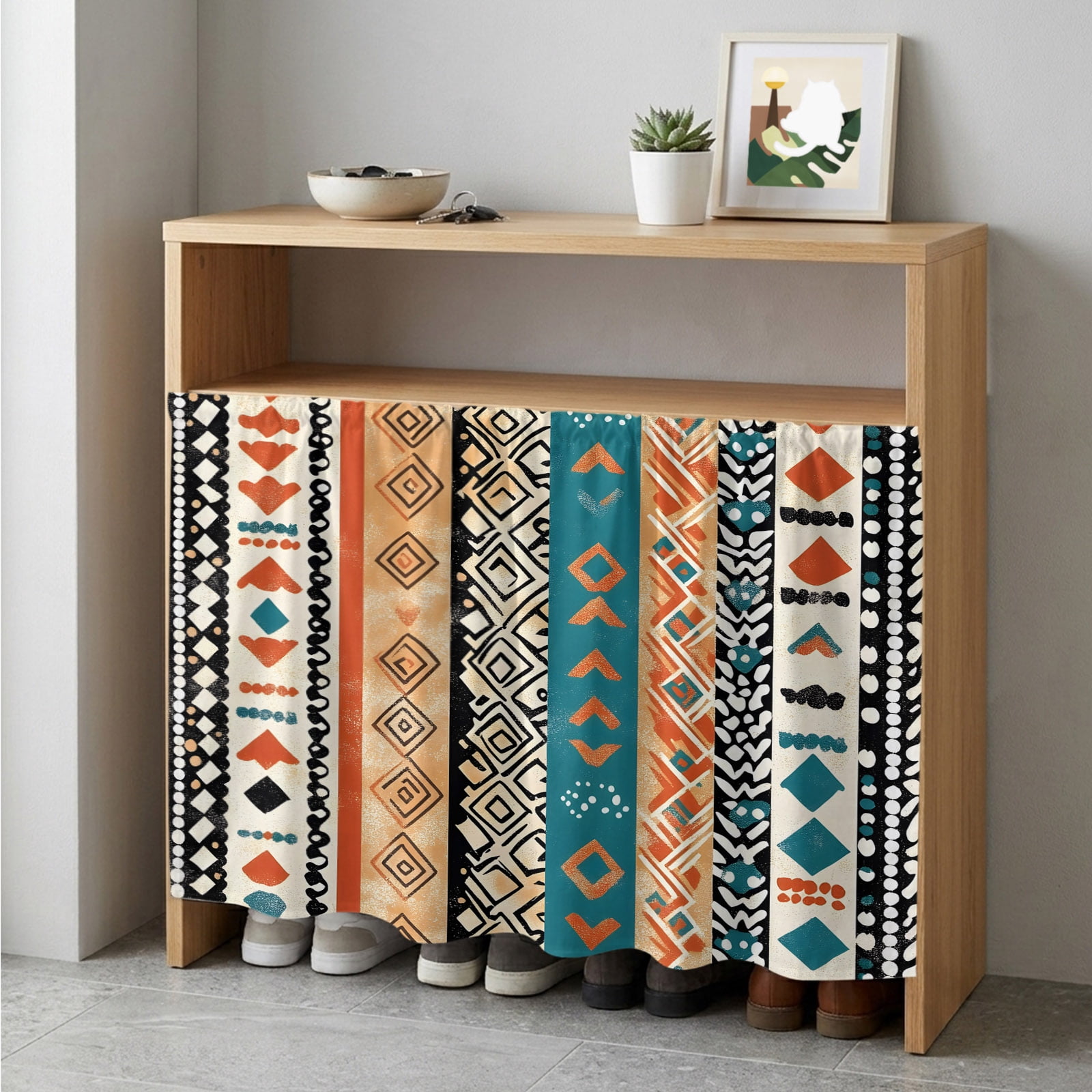 Boho Retro Cabinet Curtain 35"Wx35"L,Dustproof Under Sink Skirt with ...