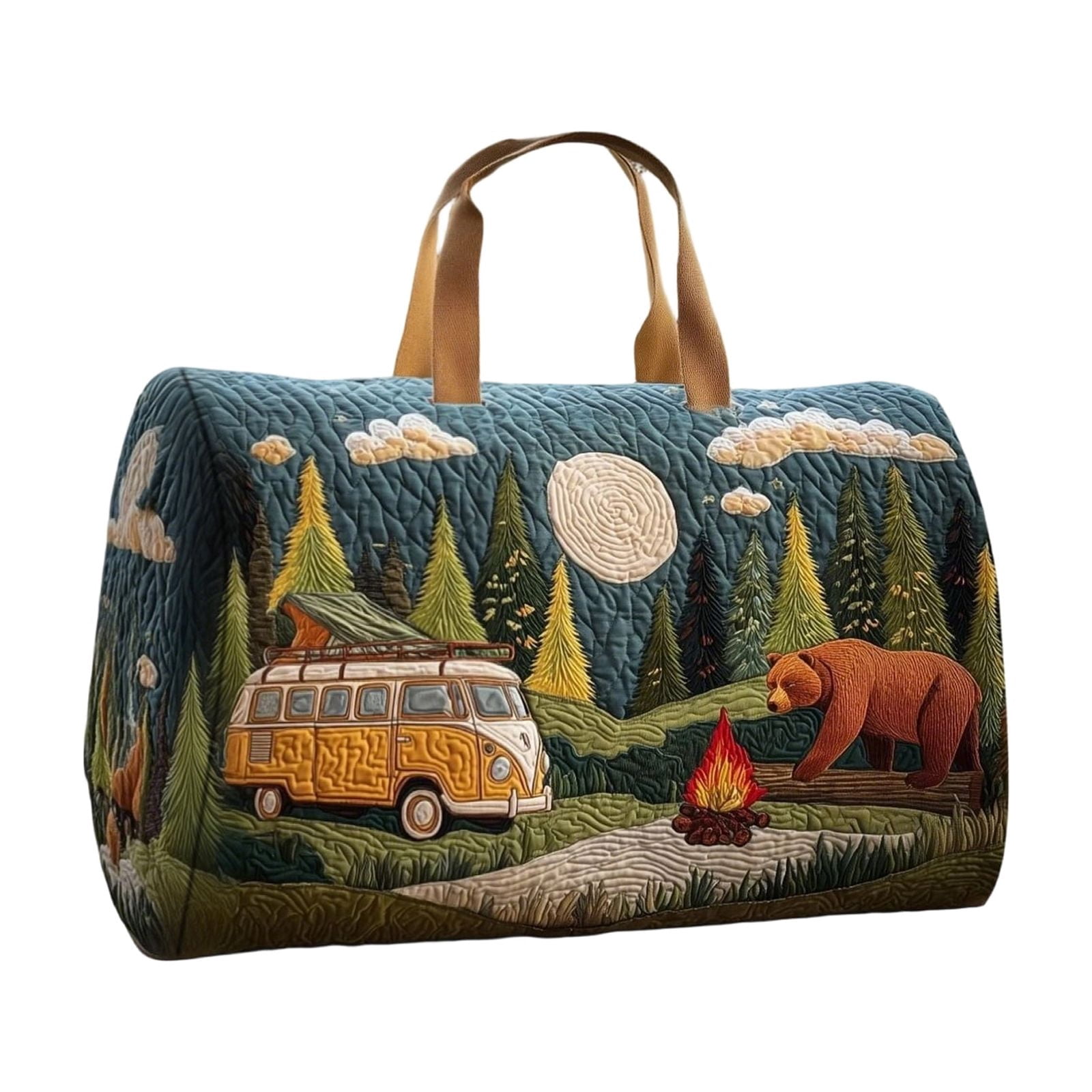 Boho Retro Camper Canvas Duffel Bag, 3D Embroidered Quilted Travel Tote ...