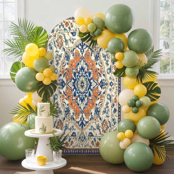 Boho Retro Ethnic Flower Pattern Arch Backdrop Cover Stretchy Spandex ...