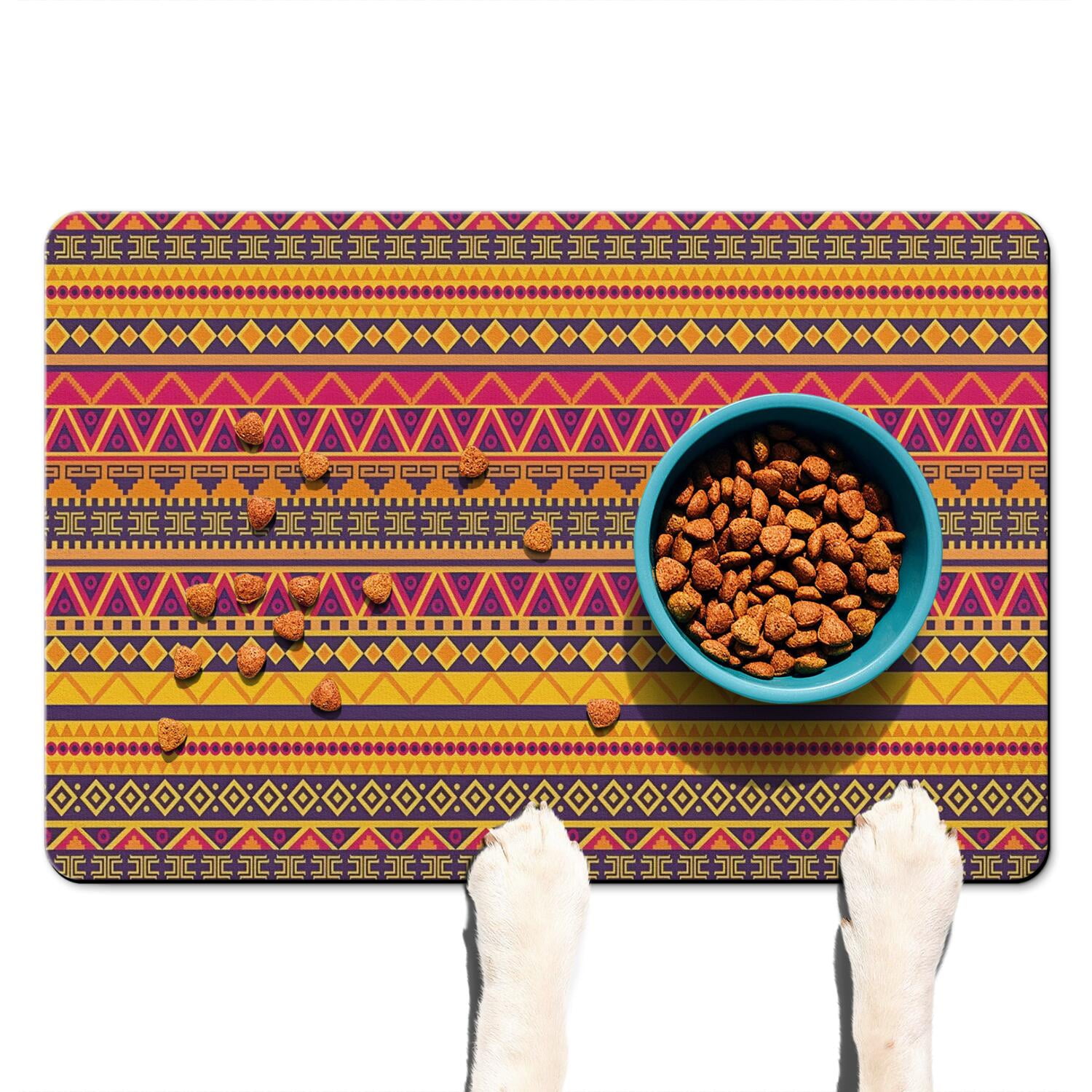 Boho Retro Floral Pet Feeding Mat-Absorbent Pet Placemat for Food and ...