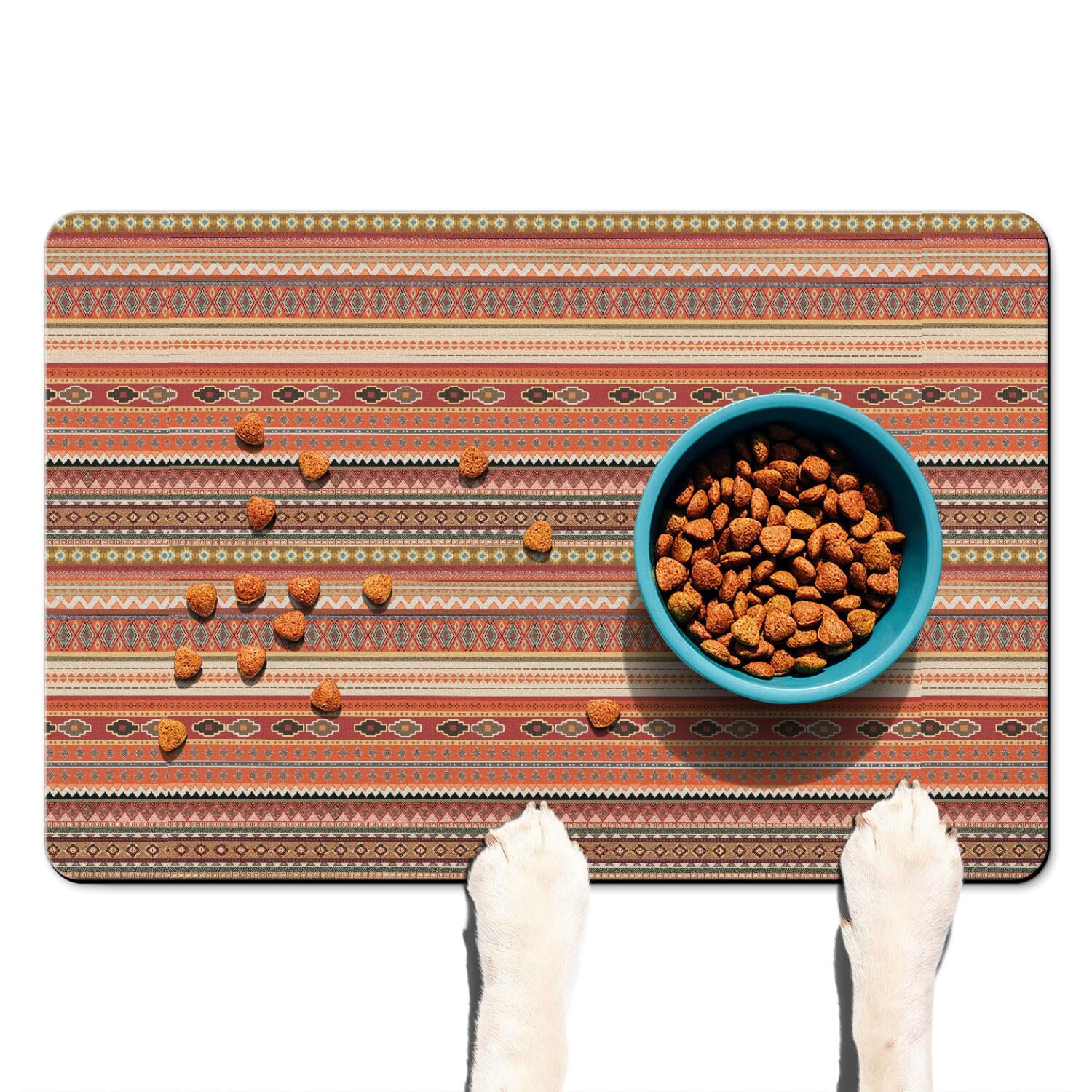 Boho Retro Floral Pet Feeding Mat-Absorbent Pet Placemat for Food and ...