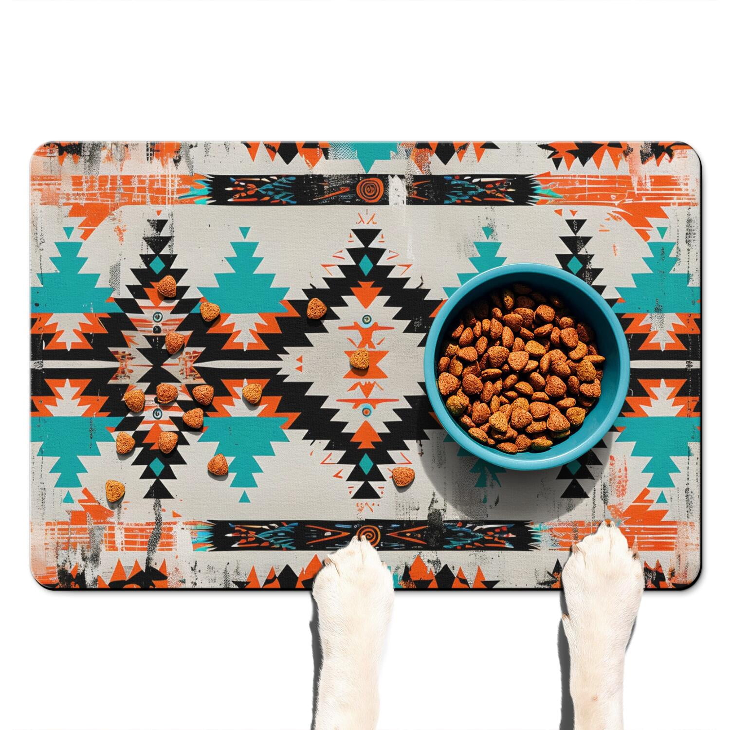 Boho Retro Floral Pet Feeding Mat-Absorbent Pet Placemat for Food and ...
