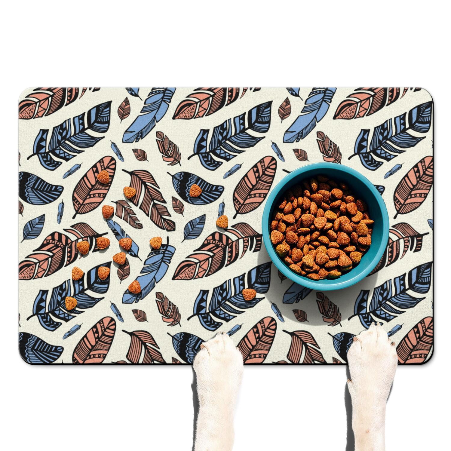 Boho Retro Floral Pet Feeding Mat-Absorbent Pet Placemat for Food and ...