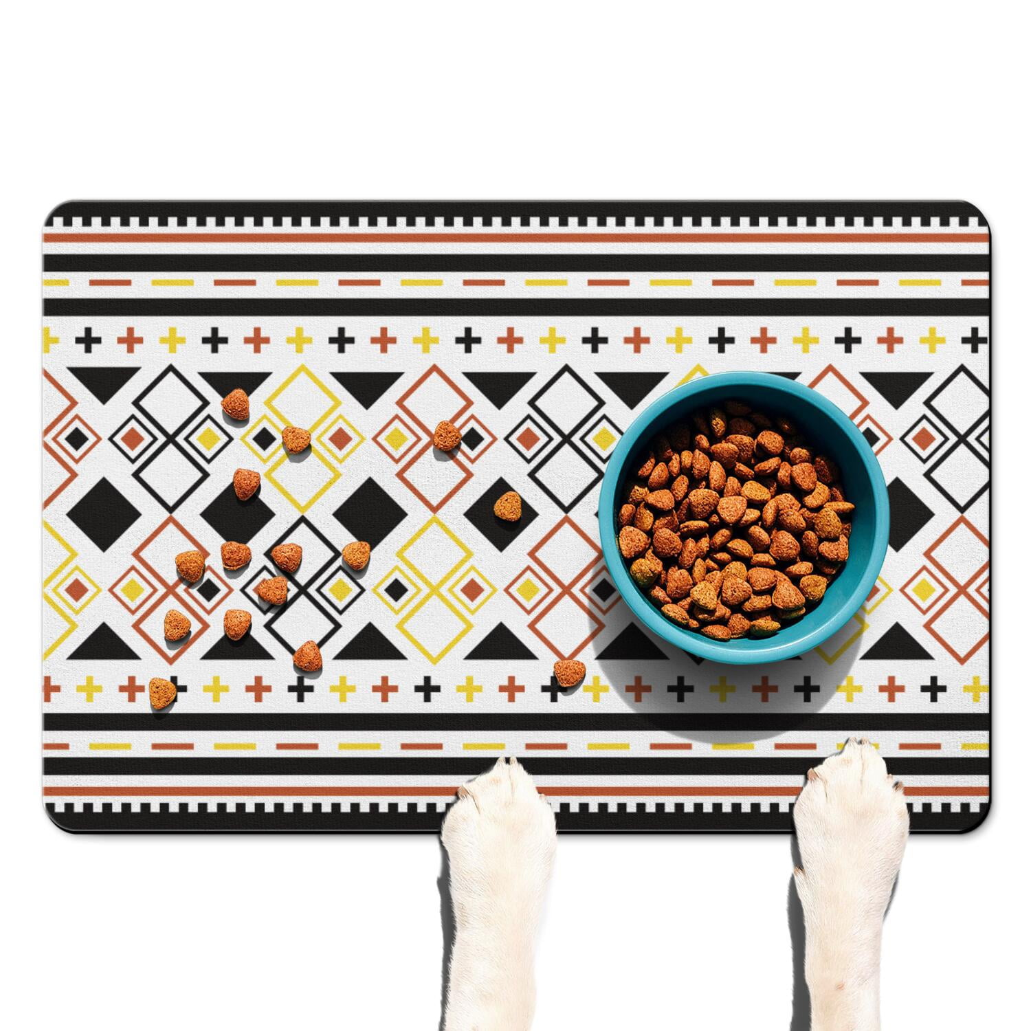Boho Retro Floral Pet Feeding Mat-Absorbent Pet Placemat for Food and ...