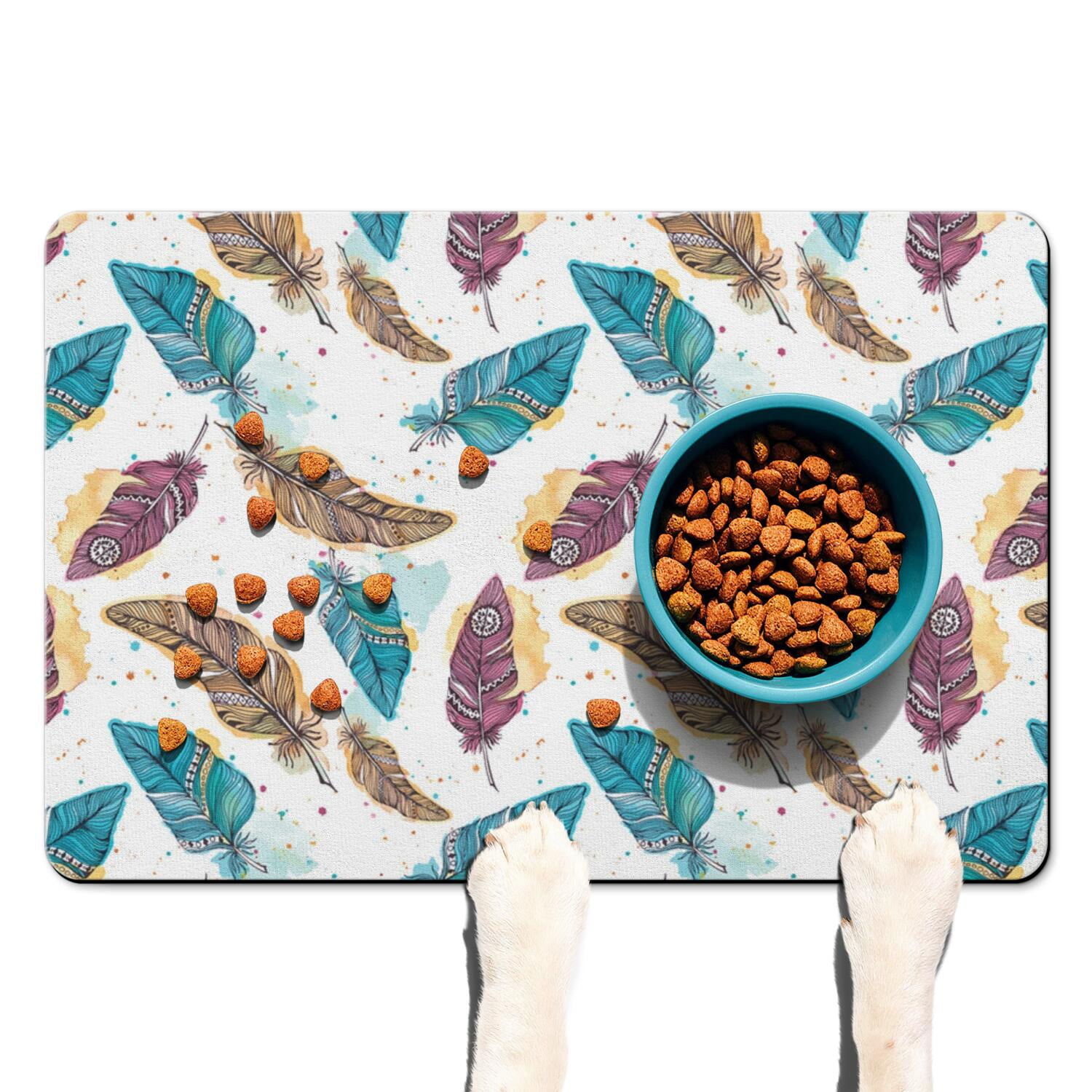 Boho Retro Floral Pet Feeding Mat-Absorbent Pet Placemat for Food and ...