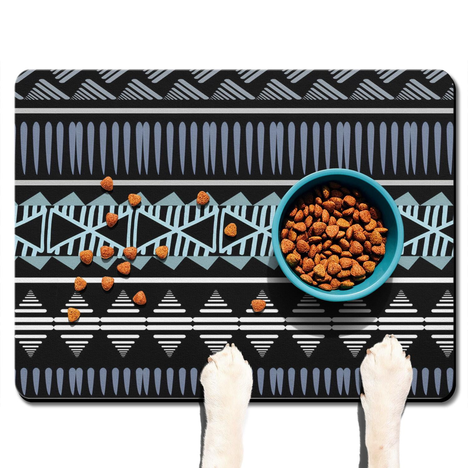 Boho Retro Floral Pet Feeding Mat-Abstract Art Geometric Absorbent Pet ...
