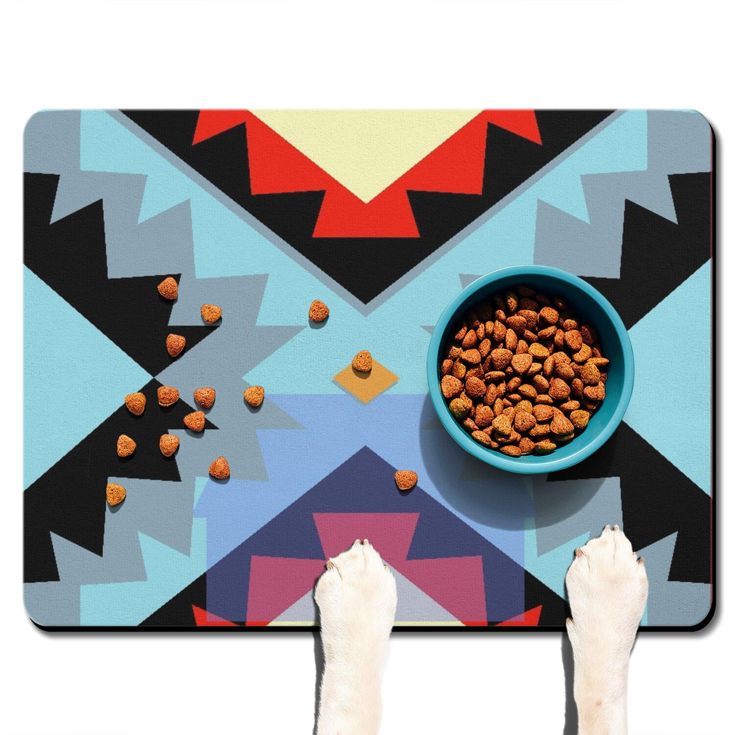 Boho Retro Floral Pet Feeding Mat-Abstract Art Geometric Absorbent Pet ...