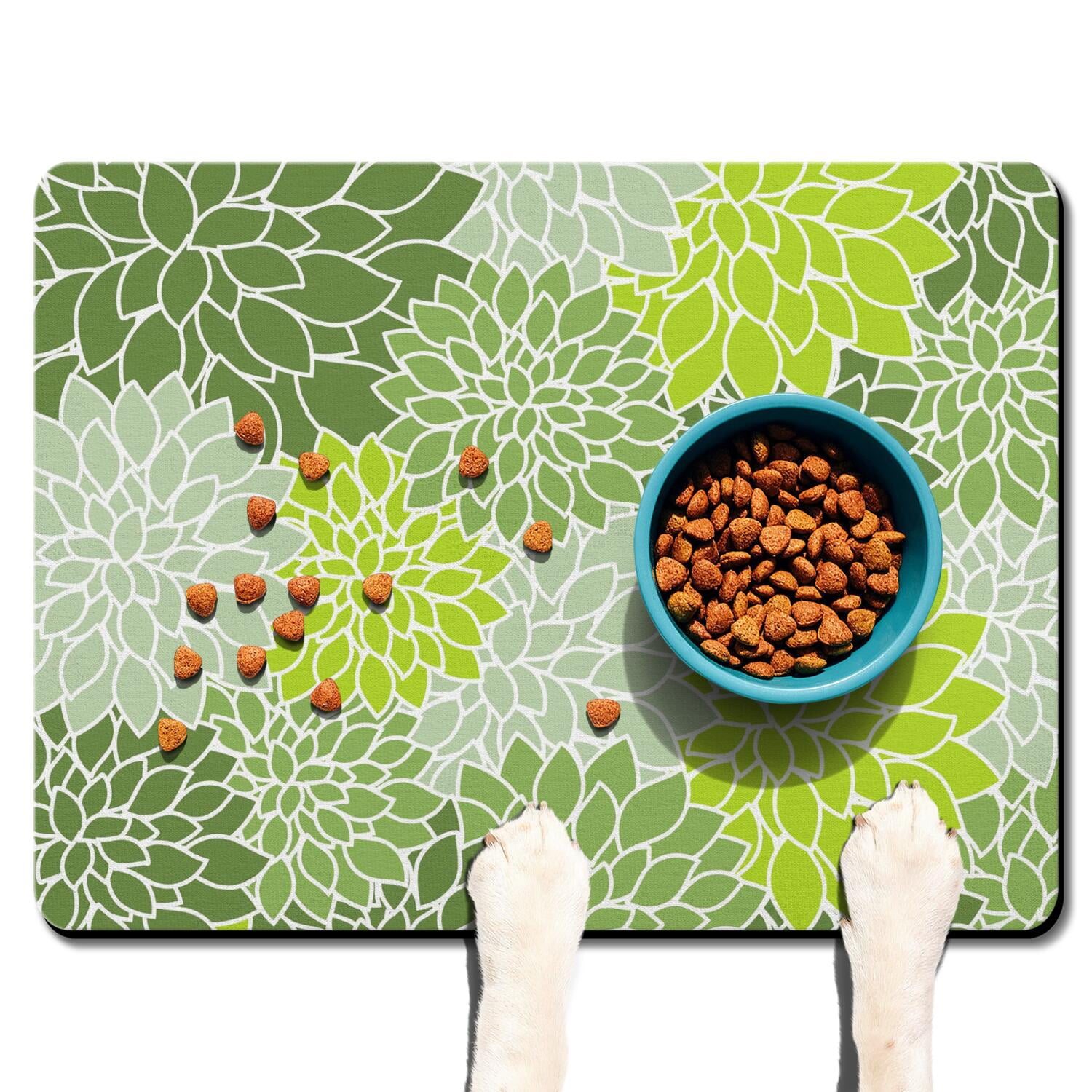 Boho Retro Floral Pet Feeding Mat-Abstract Art Geometric Absorbent Pet ...