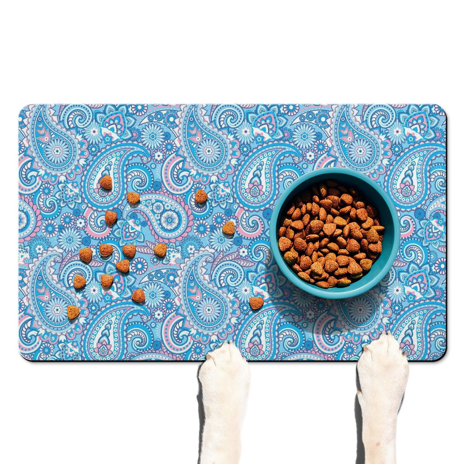 Boho Retro Floral Pet Feeding Mat-Abstract Art Pattern Absorbent Pet ...
