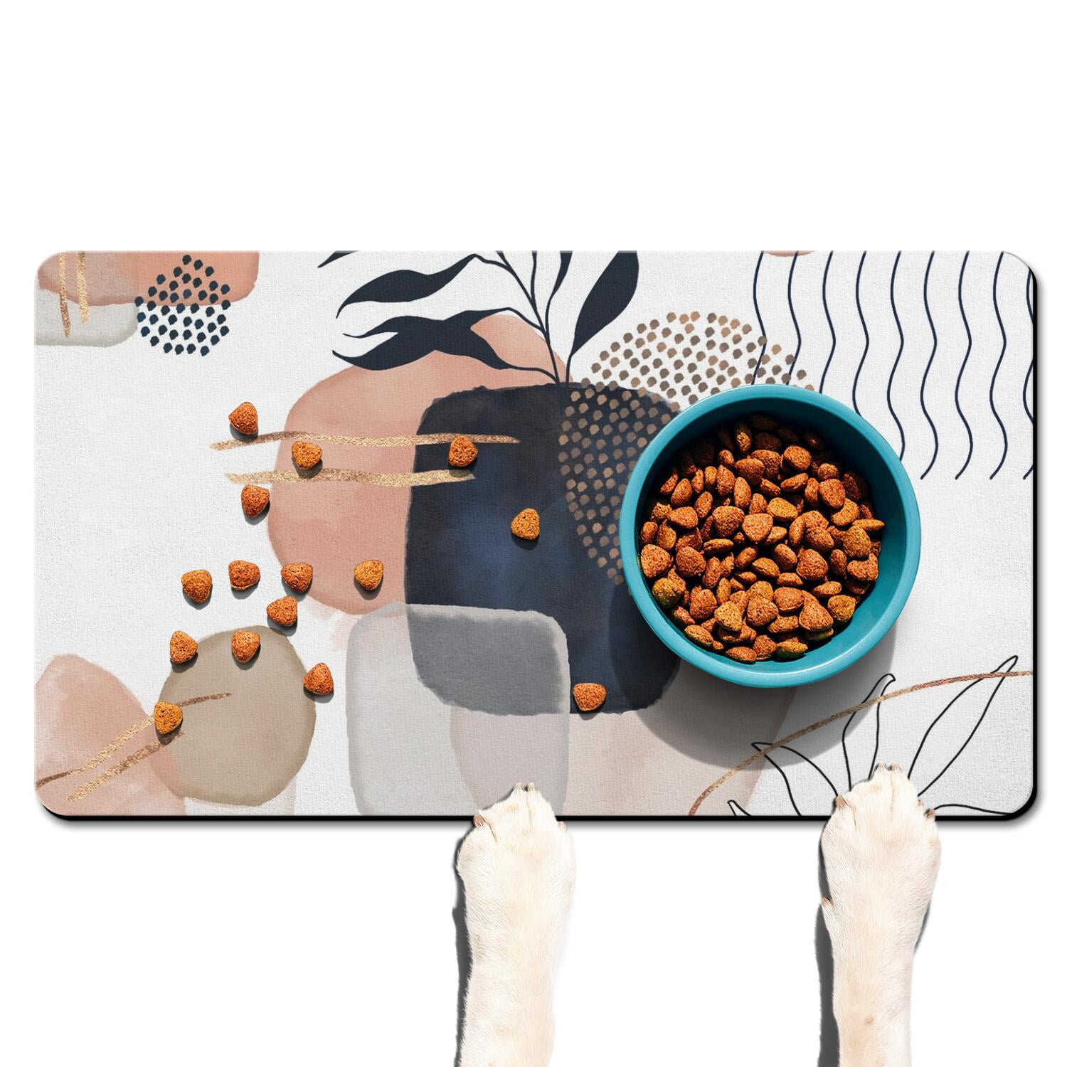 Boho Retro Floral Pet Feeding Mat-Abstract Art Pattern Absorbent Pet ...