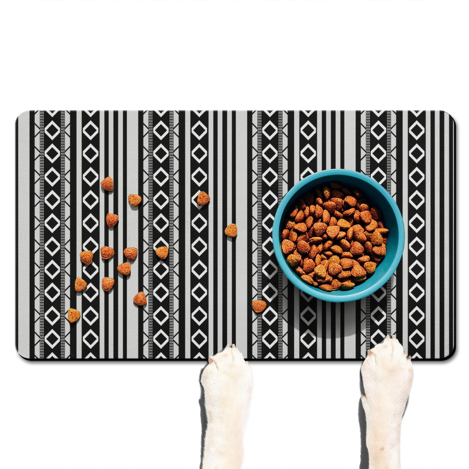 Boho Retro Floral Pet Feeding Mat-Abstract Art Pattern Absorbent Pet ...