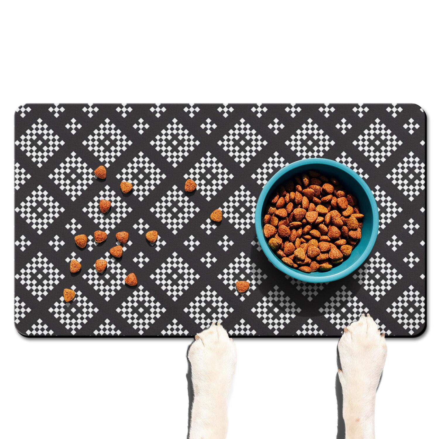 Boho Retro Floral Pet Feeding Mat-Abstract Art Pattern Absorbent Pet ...