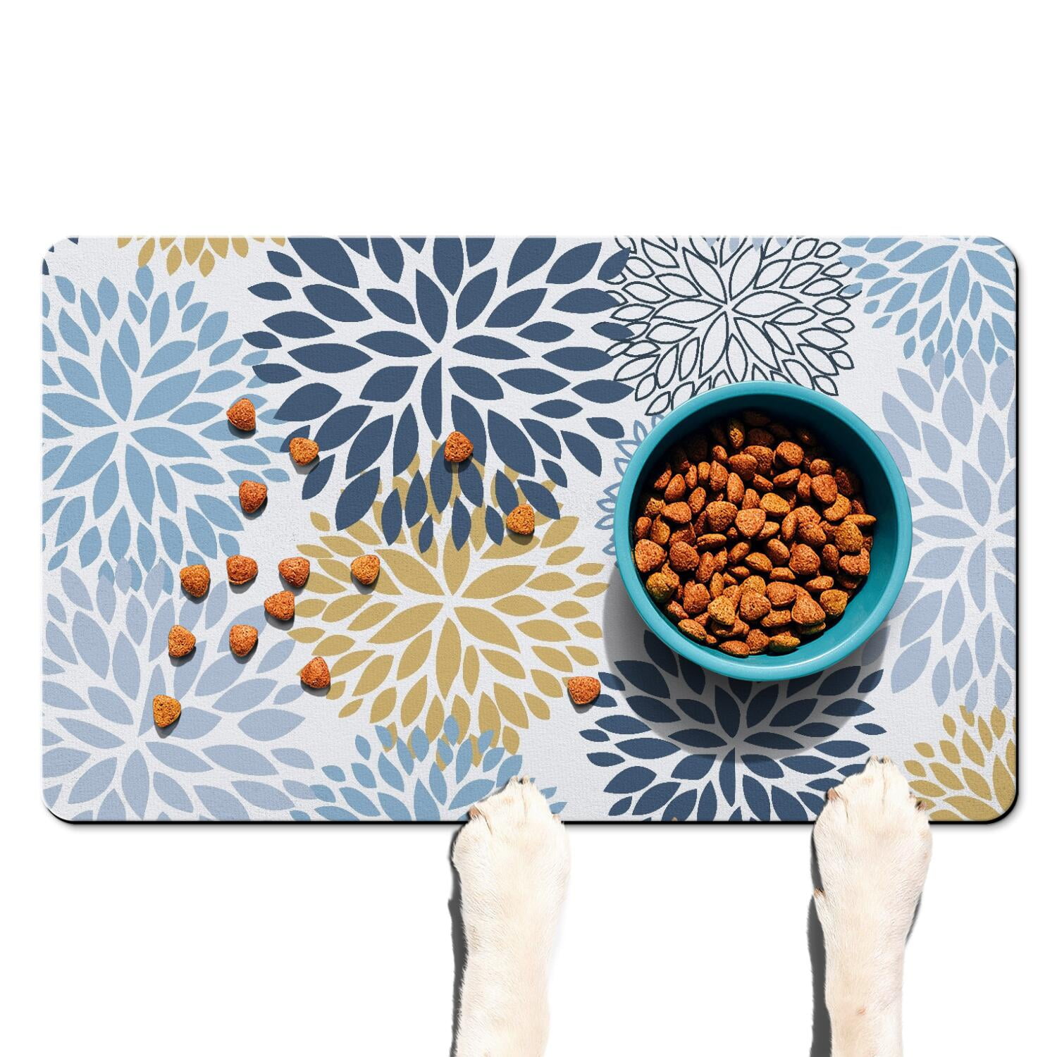 Boho Retro Floral Pet Feeding Mat-Abstract Art Pattern Absorbent Pet ...