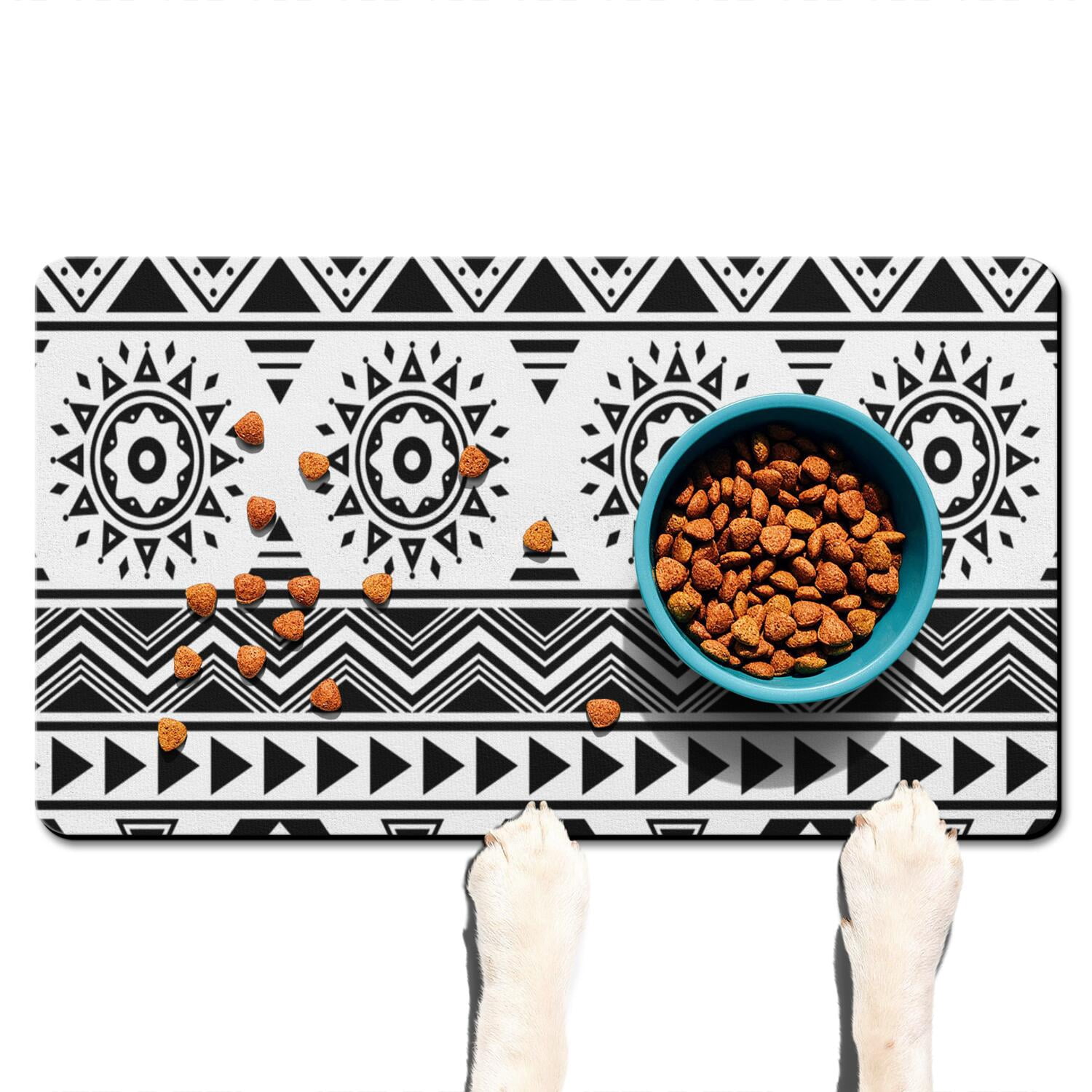 Boho Retro Floral Pet Feeding Mat-Abstract Art Pattern Absorbent Pet ...