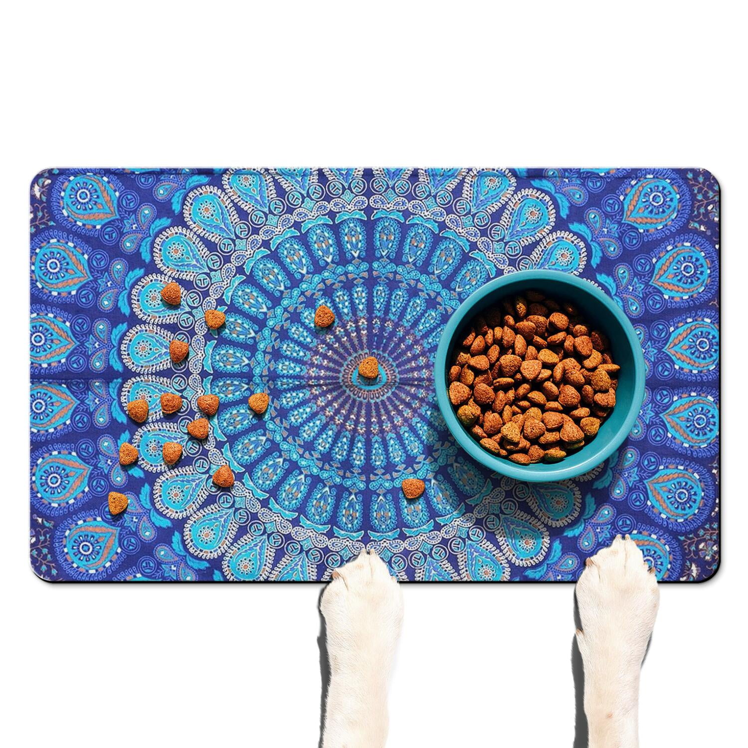 Boho Retro Floral Pet Feeding Mat-Abstract Art Pattern Absorbent Pet ...