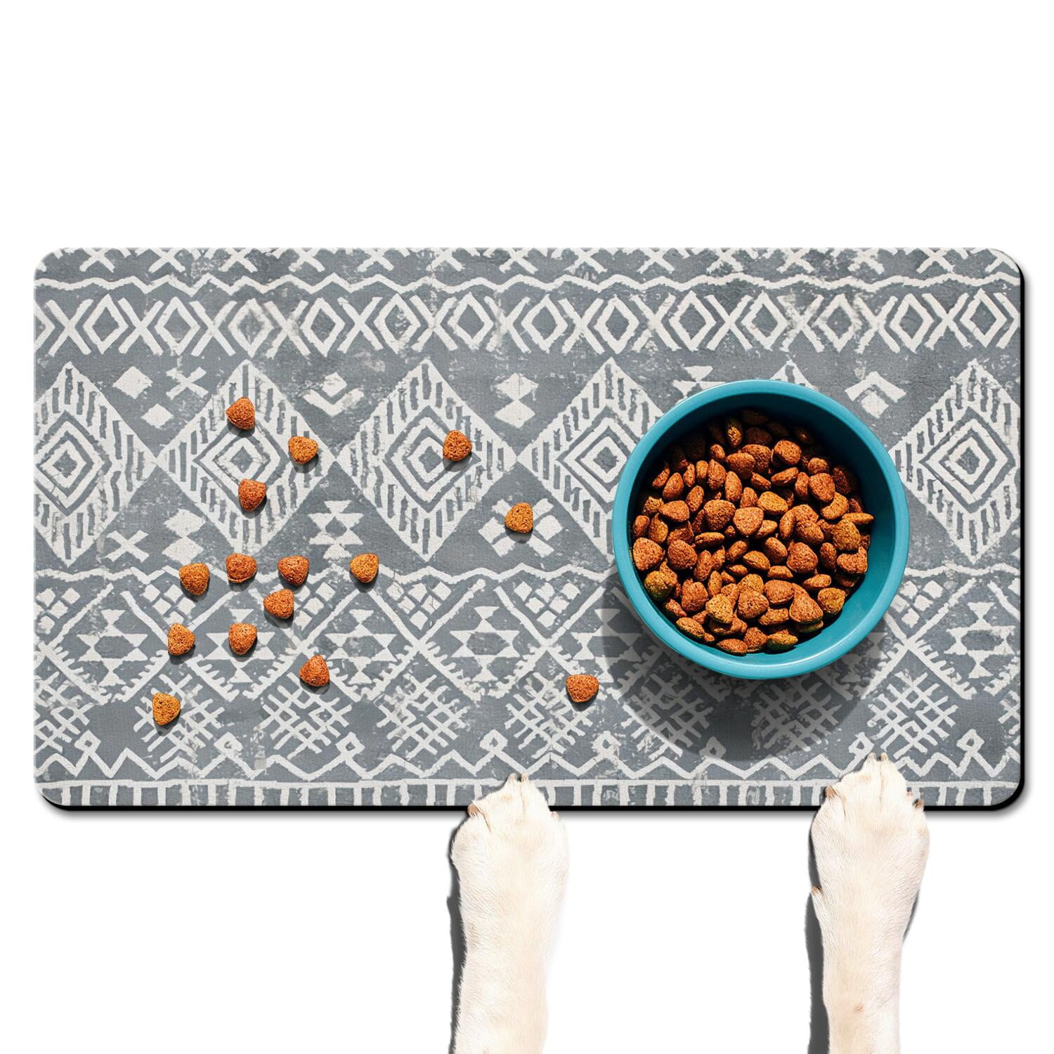 Boho Retro Floral Pet Feeding Mat-Abstract Art Pattern Absorbent Pet ...