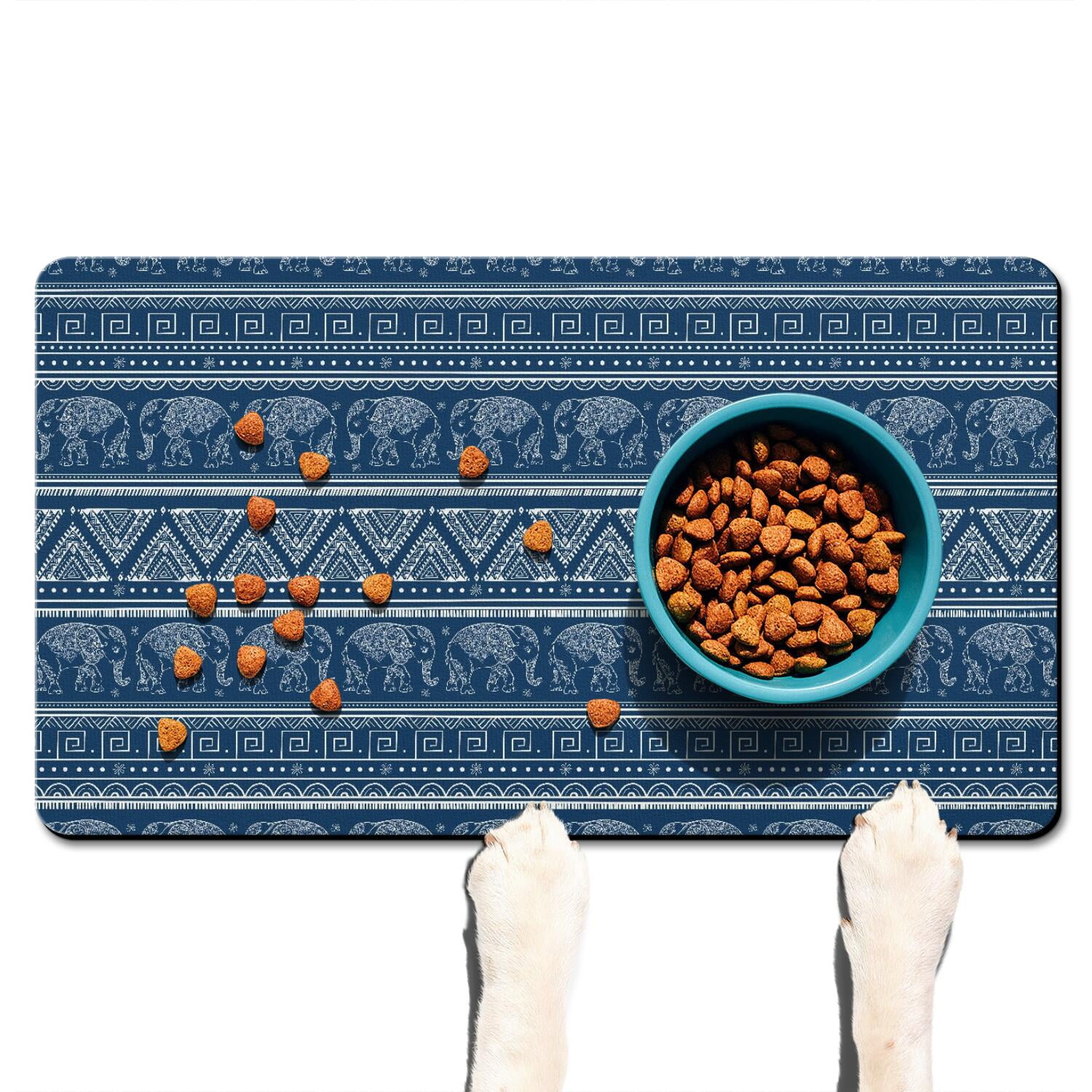 Boho Retro Floral Pet Feeding Mat-Abstract Art Pattern Absorbent Pet ...