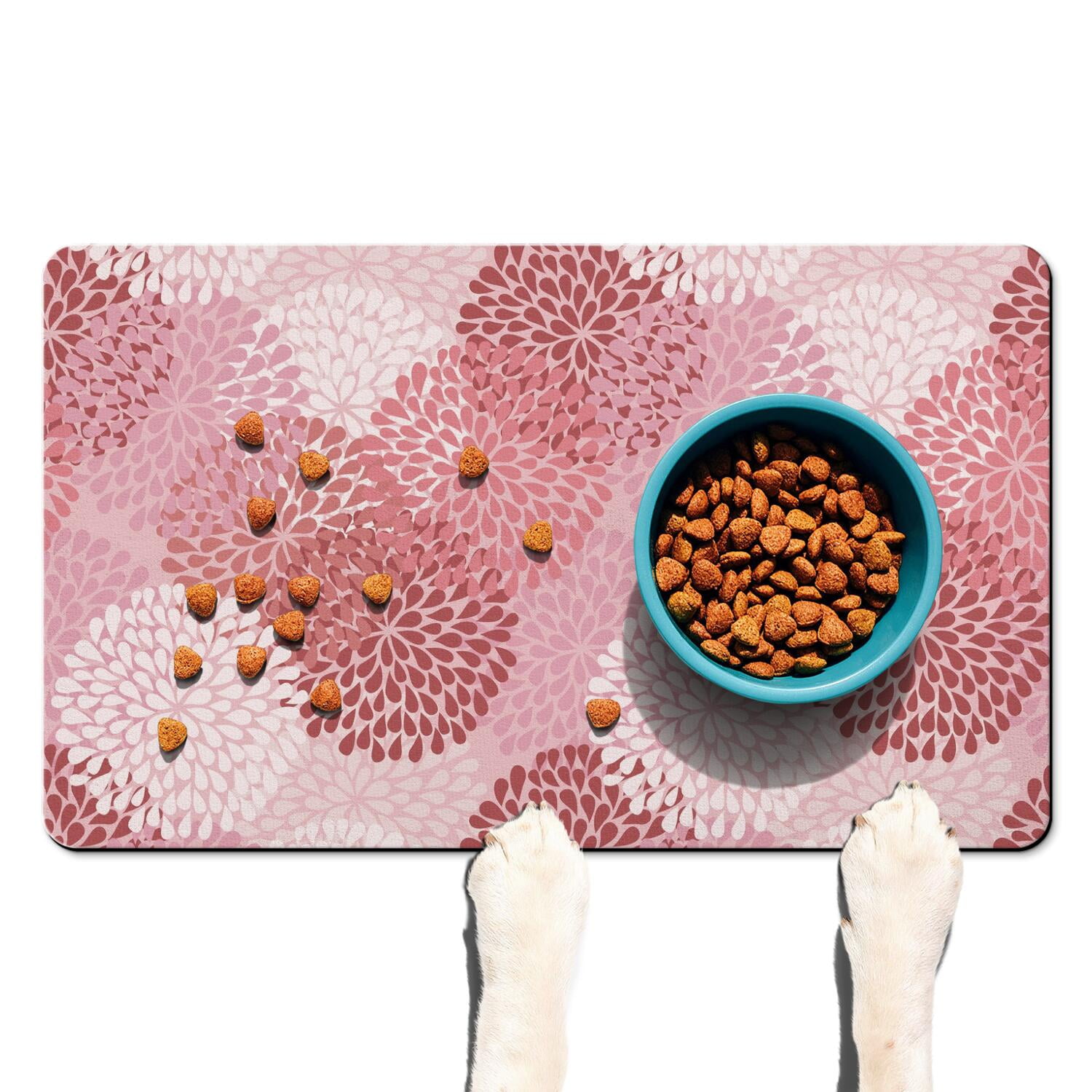 Boho Retro Floral Pet Feeding Mat-Abstract Art Pattern Absorbent Pet ...