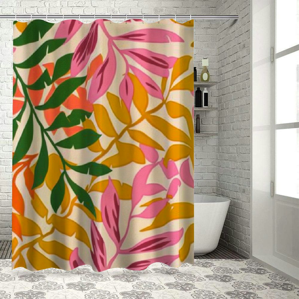 Boho Retro Floral Shower Curtain Set Aesthetic Vintage Minimalist Mid Century Bathroom Curtains ...