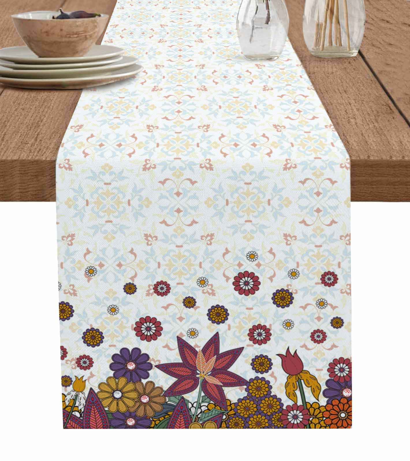 Boho Retro Floral Table Runner for Dining Table Kitchen r Tablecloth ...