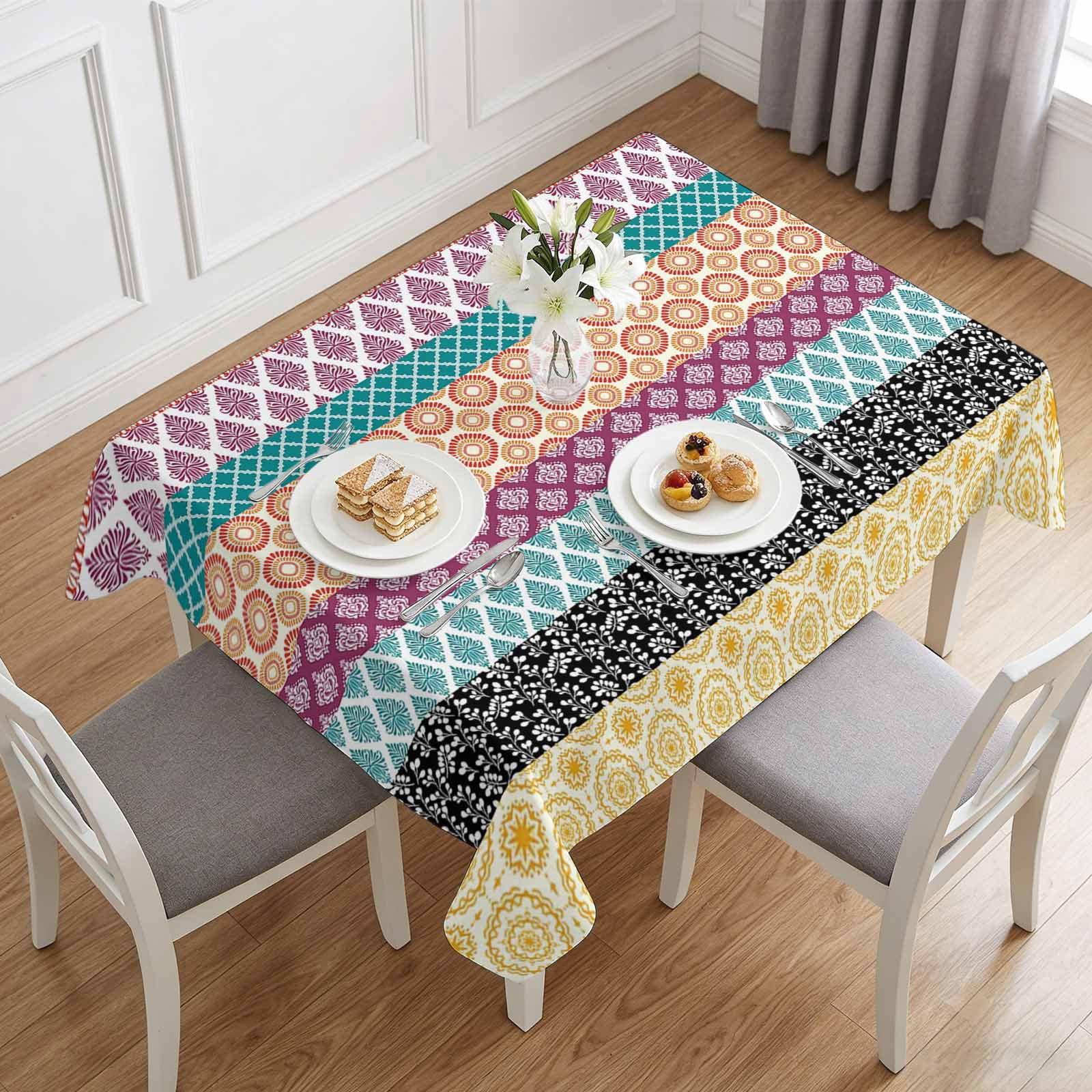 Boho Retro Geometric Art Stripe Table Cloth 60x84in, Waterproof ...